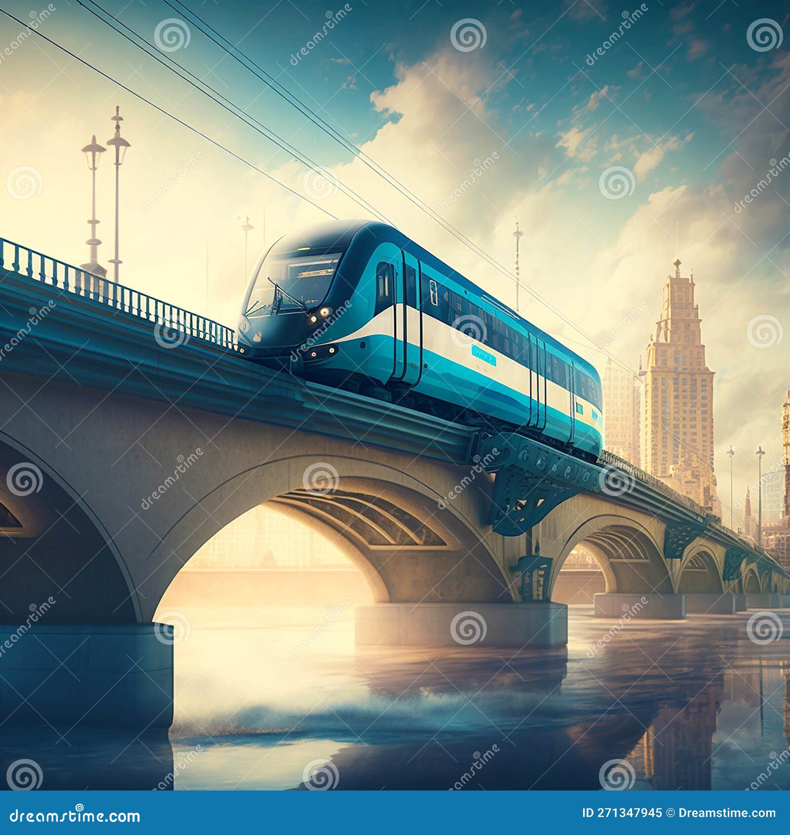 Futuristic Landscape with the Movement of a High-speed Train on the ...