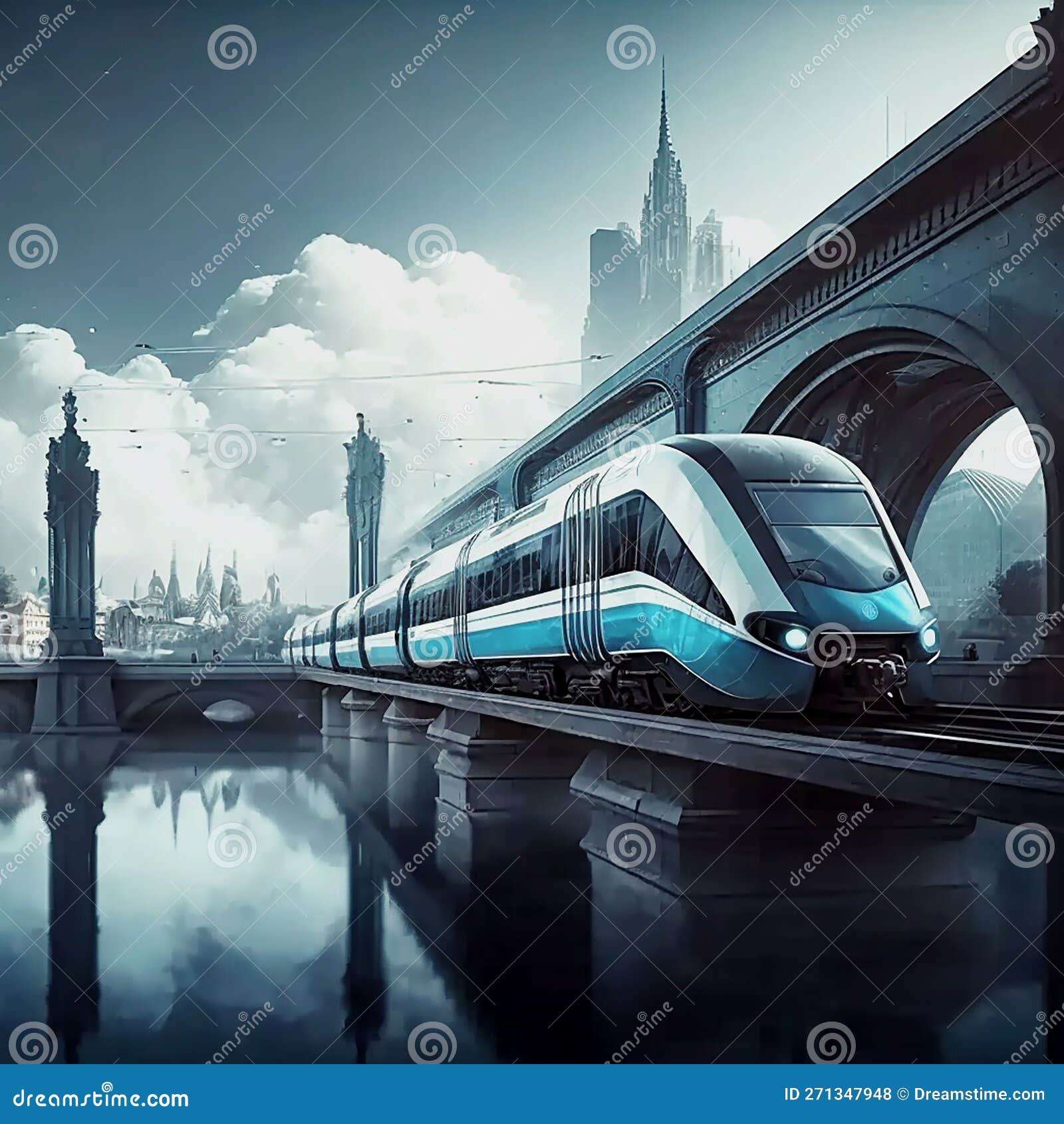 Futuristic Landscape with the Movement of a High-speed Train on the ...