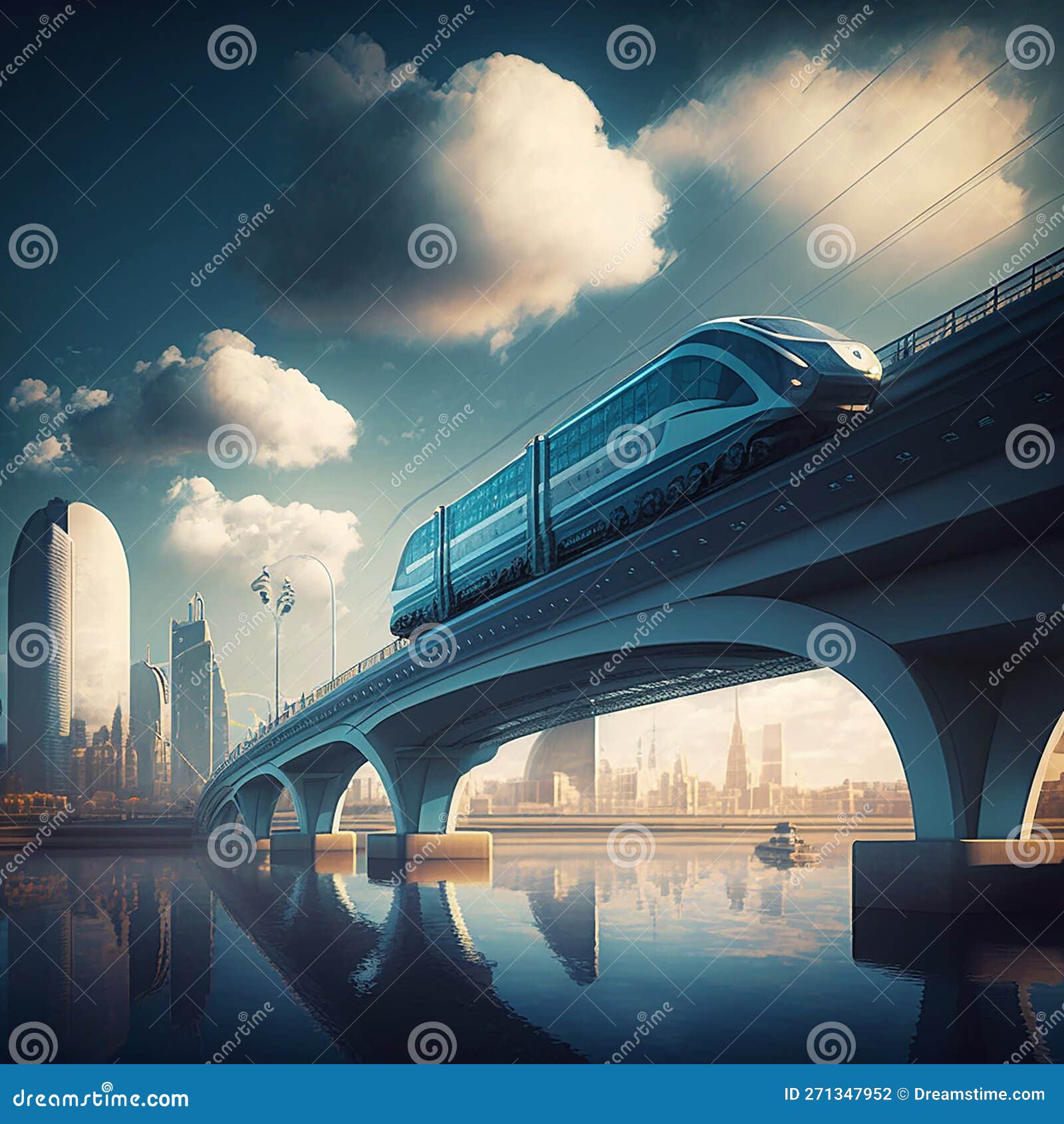 Futuristic Landscape with the Movement of a High-speed Train on the ...