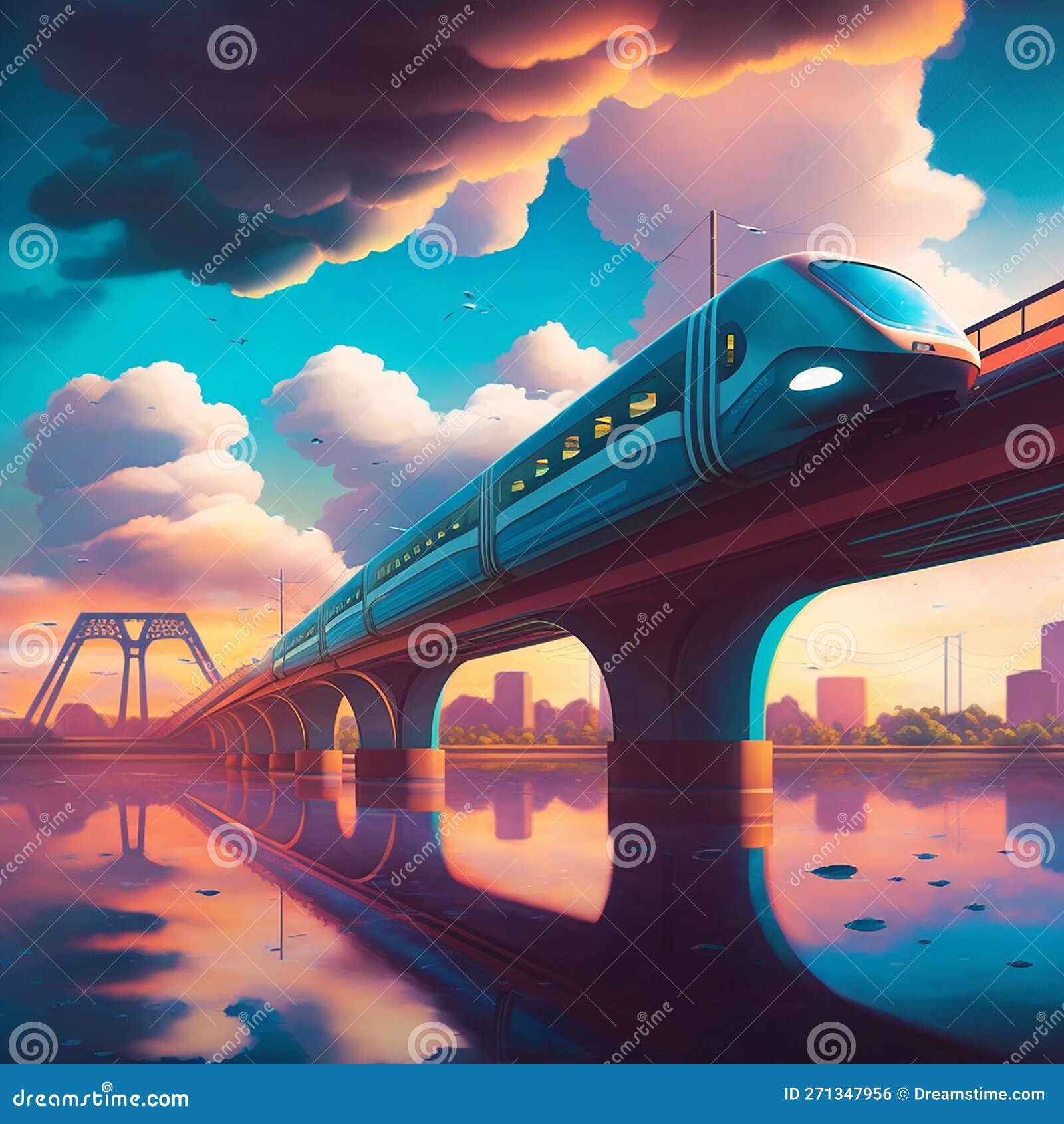 Futuristic Landscape with the Movement of a High-speed Train on the ...