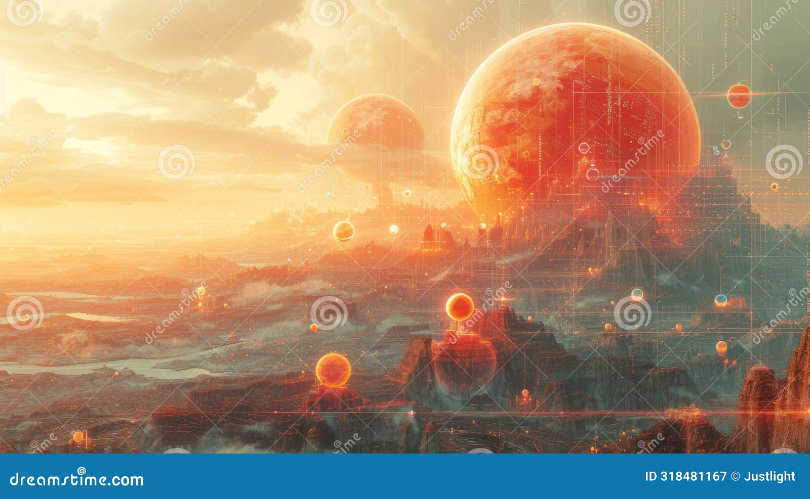 A Futuristic Landscape with Multiple Layers Each One Showing a ...