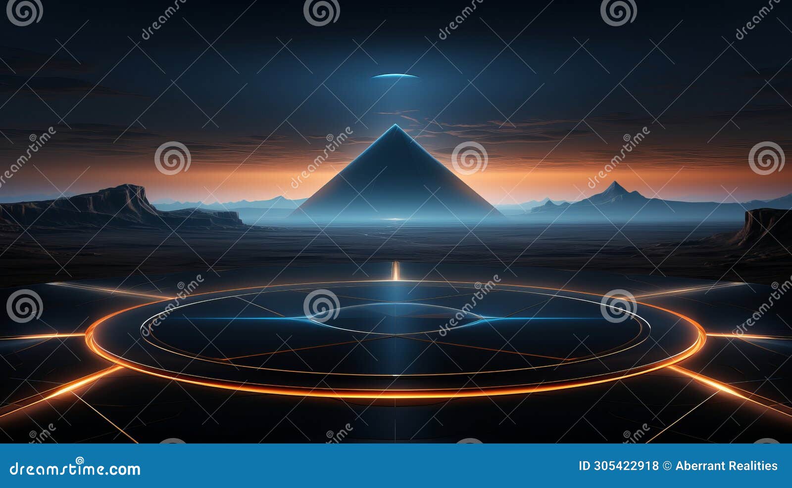 A Futuristic Landscape with a Pyramid in the Background Stock ...