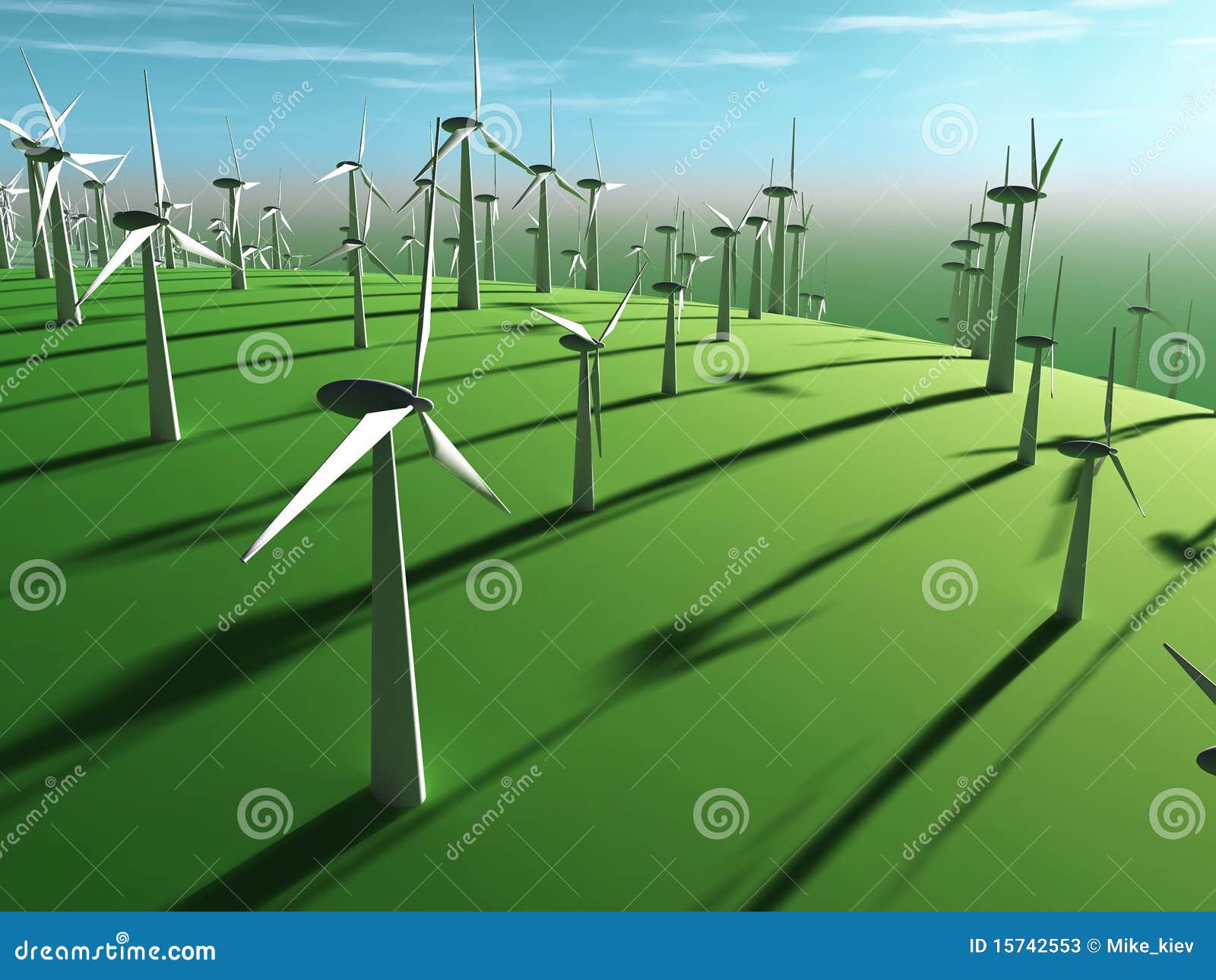 Futuristic Landscape with Wind Turbine Stock Illustration ...
