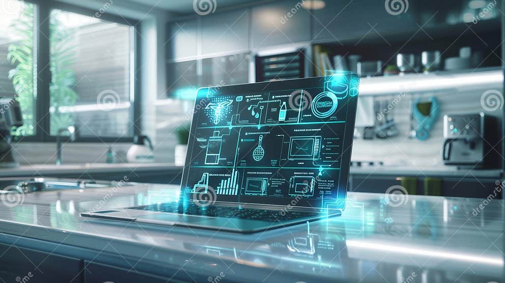 Futuristic Laptop Displaying Smart Home Technology Interfaces on ...
