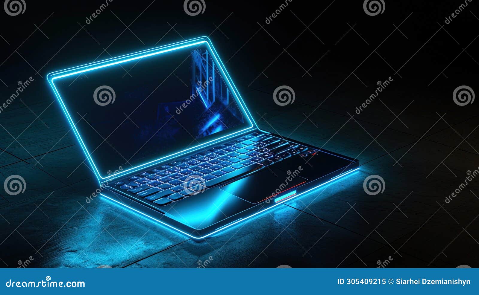 Futuristic Laptop with Neon Blue and Green Backlight, Hi-tech Device in ...