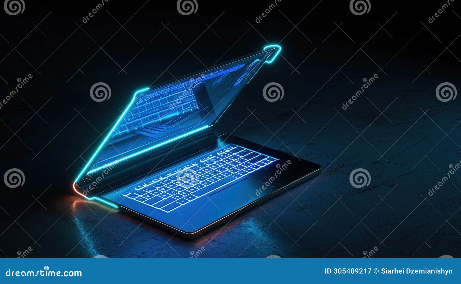 Futuristic Laptop with Neon Blue and Green Backlight, Hi-tech Device in ...