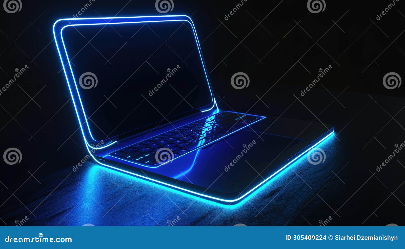 Futuristic Laptop with Neon Blue and Green Backlight, Hi-tech Device in ...