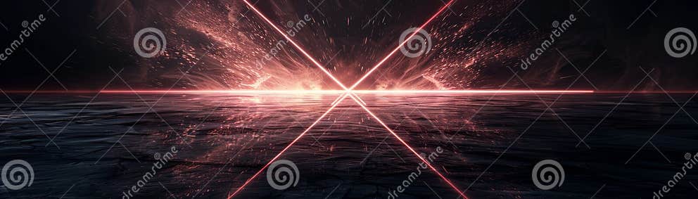 Futuristic Laser Beams Crossing Over a Dark Reflective Surface ...