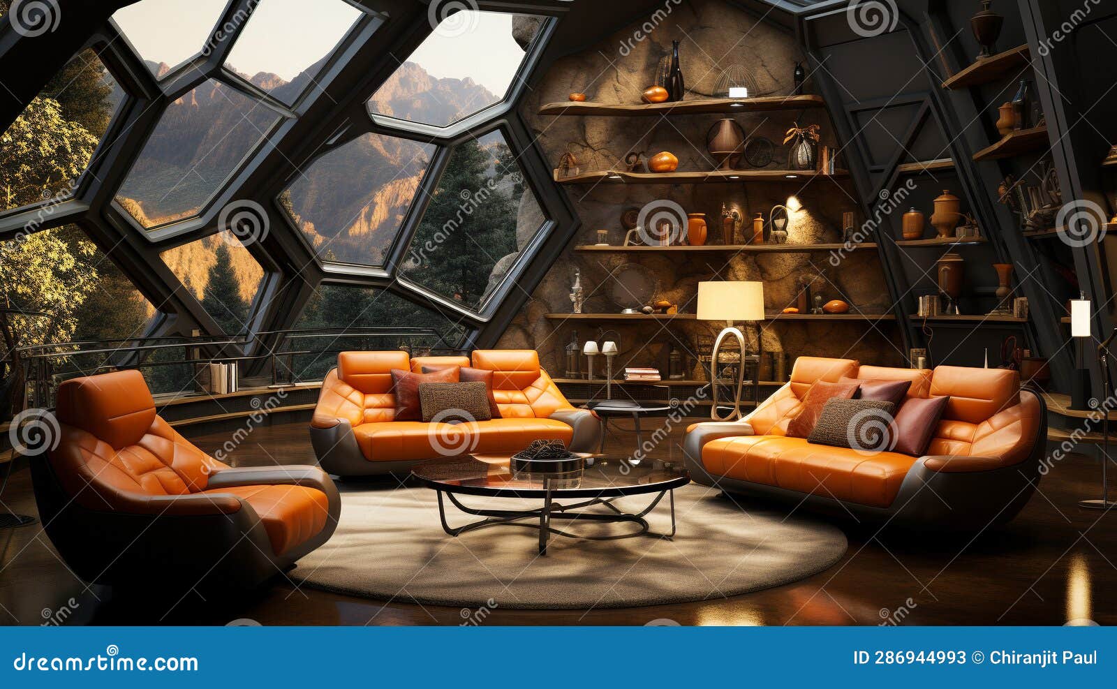 A Futuristic Library with Comfy Chairs and Sofas Stock Illustration ...