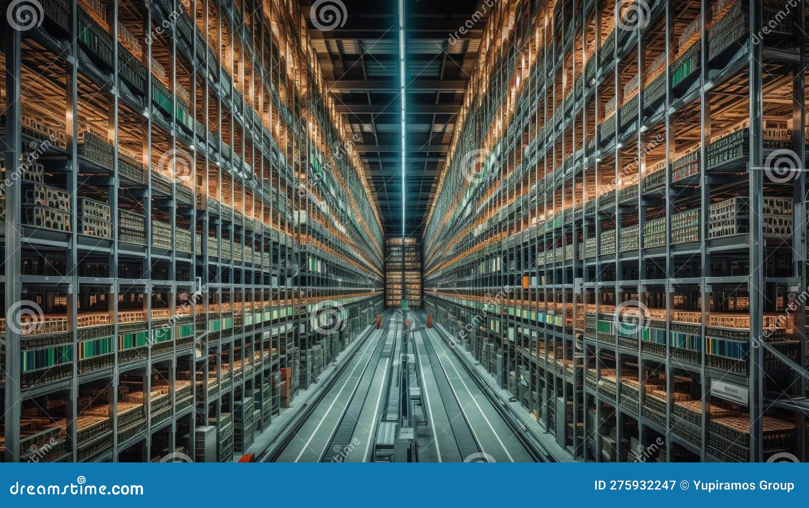 Futuristic Library Corridor, Illuminated Ceiling, Vanishing Point ...