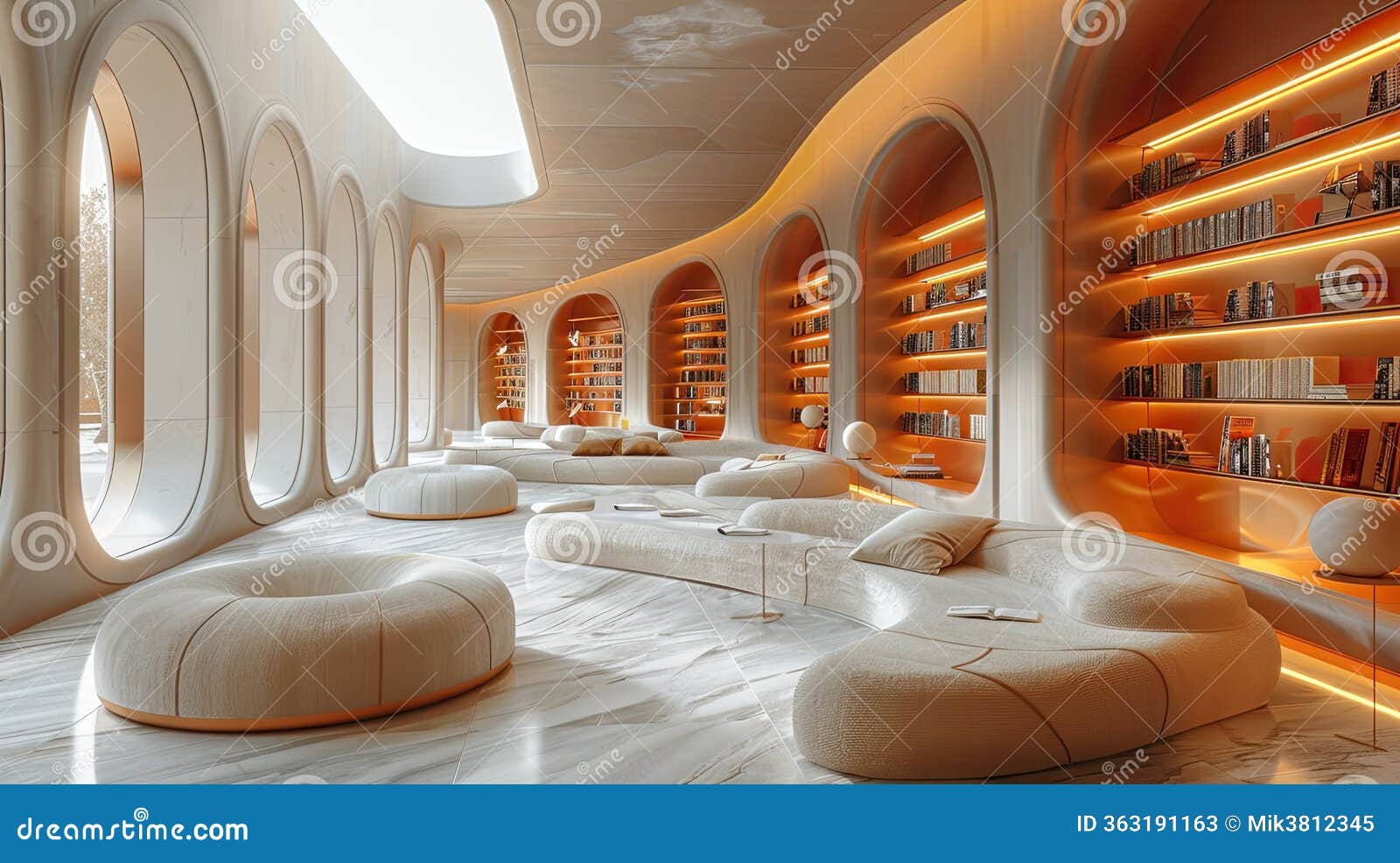 Futuristic Library With Towering Data Center And Glass Exterior Royalty ...