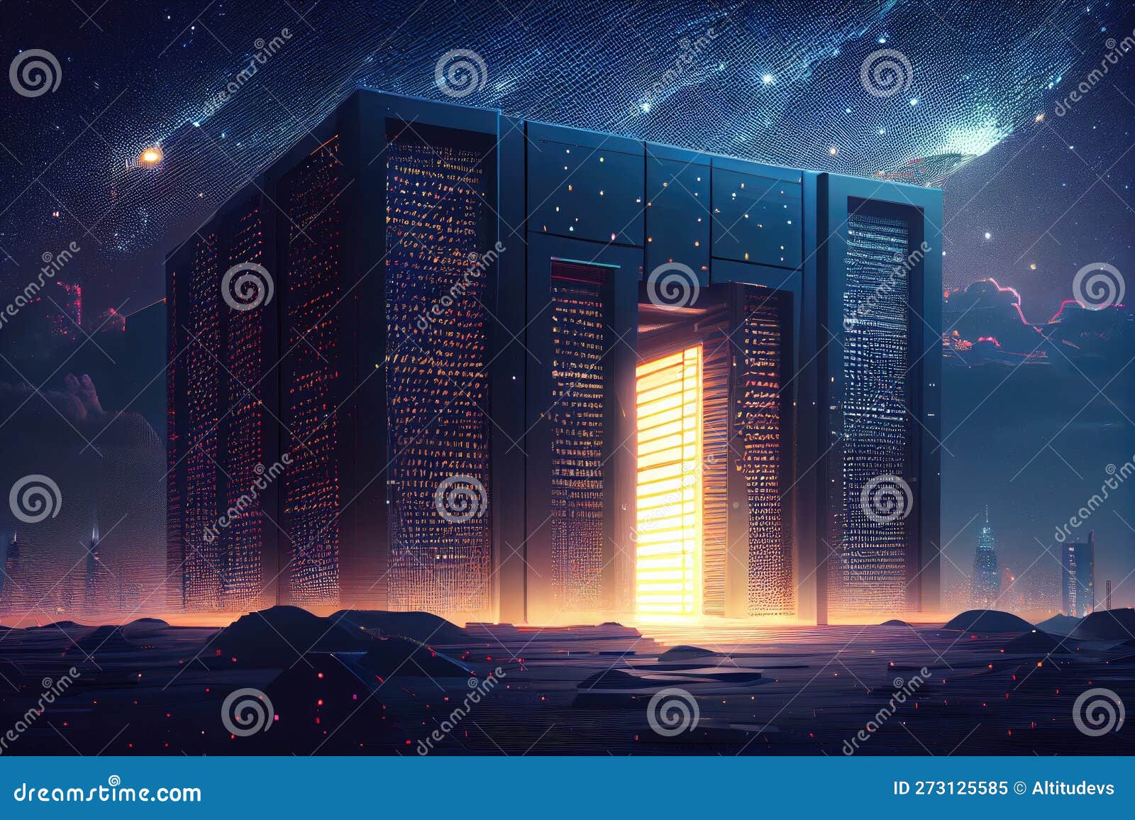 Futuristic Library Data Center, with Rows of Servers and High-tech ...