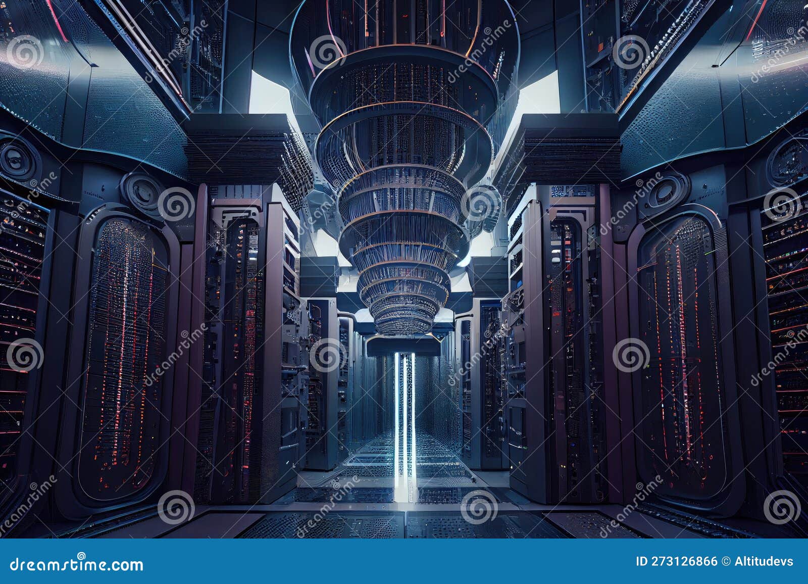 Futuristic Library Data Center, with Rows of Servers and Racks of ...