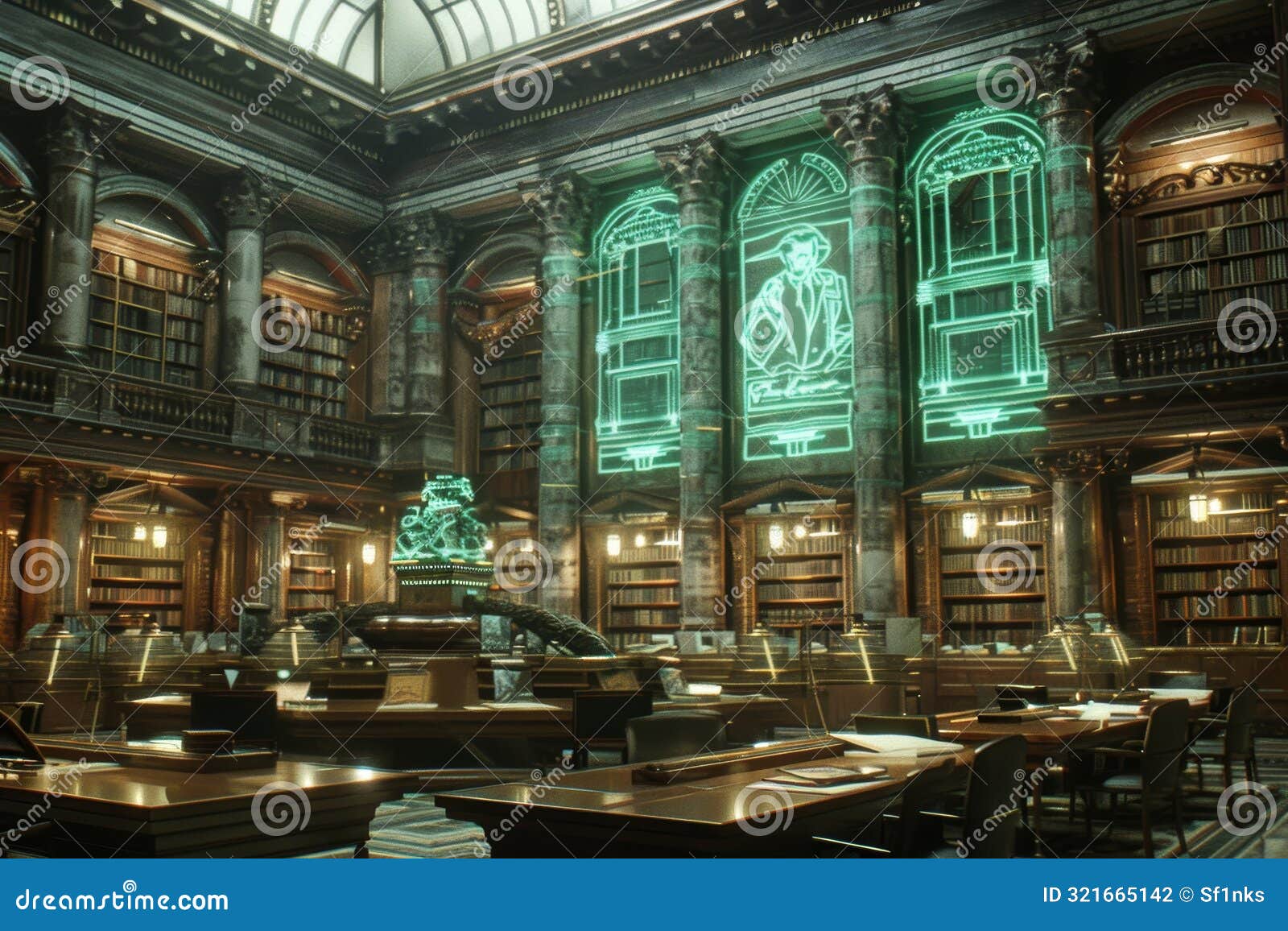 Futuristic Library with Holographic Projections and Classical ...