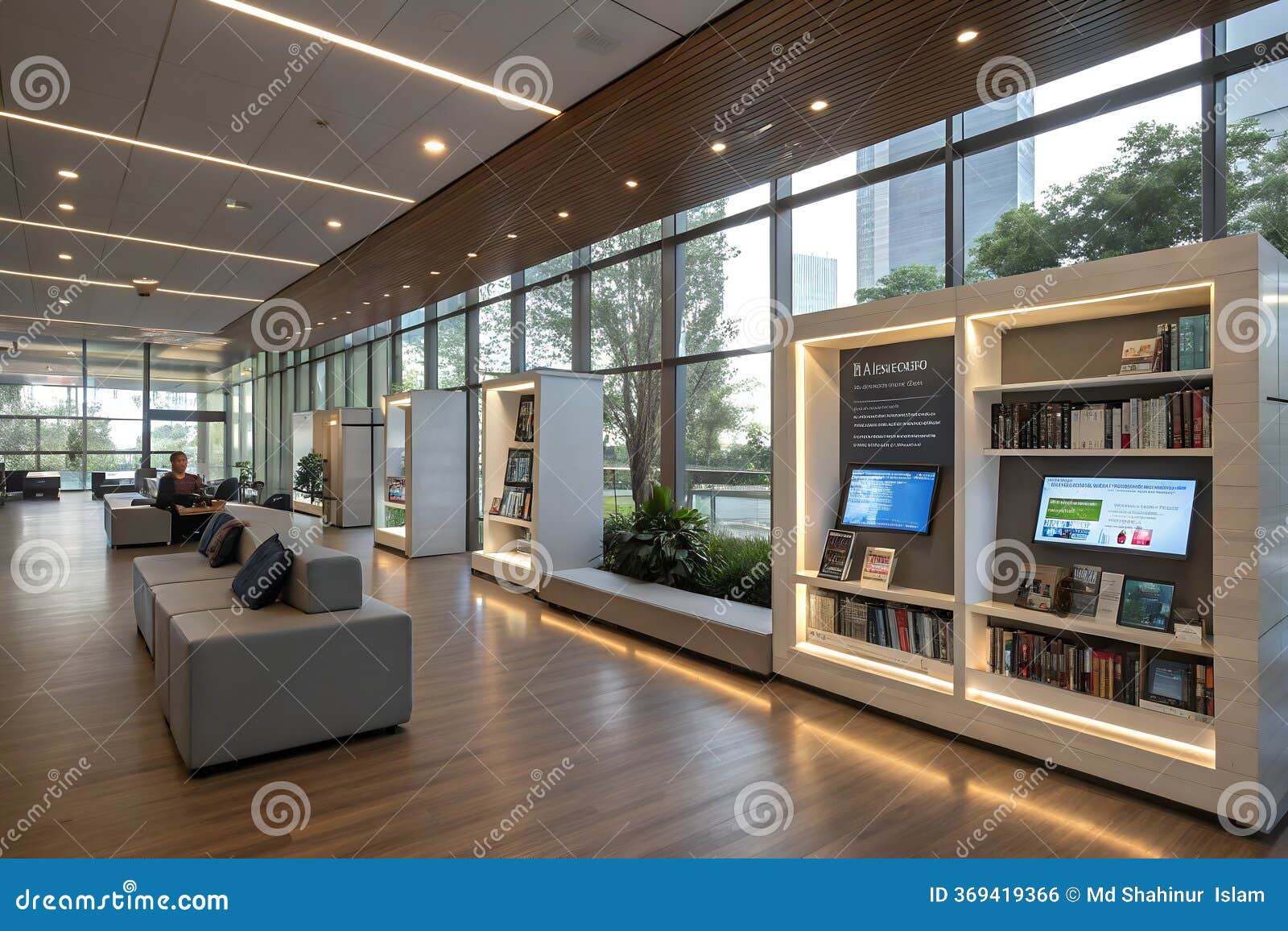 Futuristic Library With Towering Data Center And Glass Exterior Stock ...