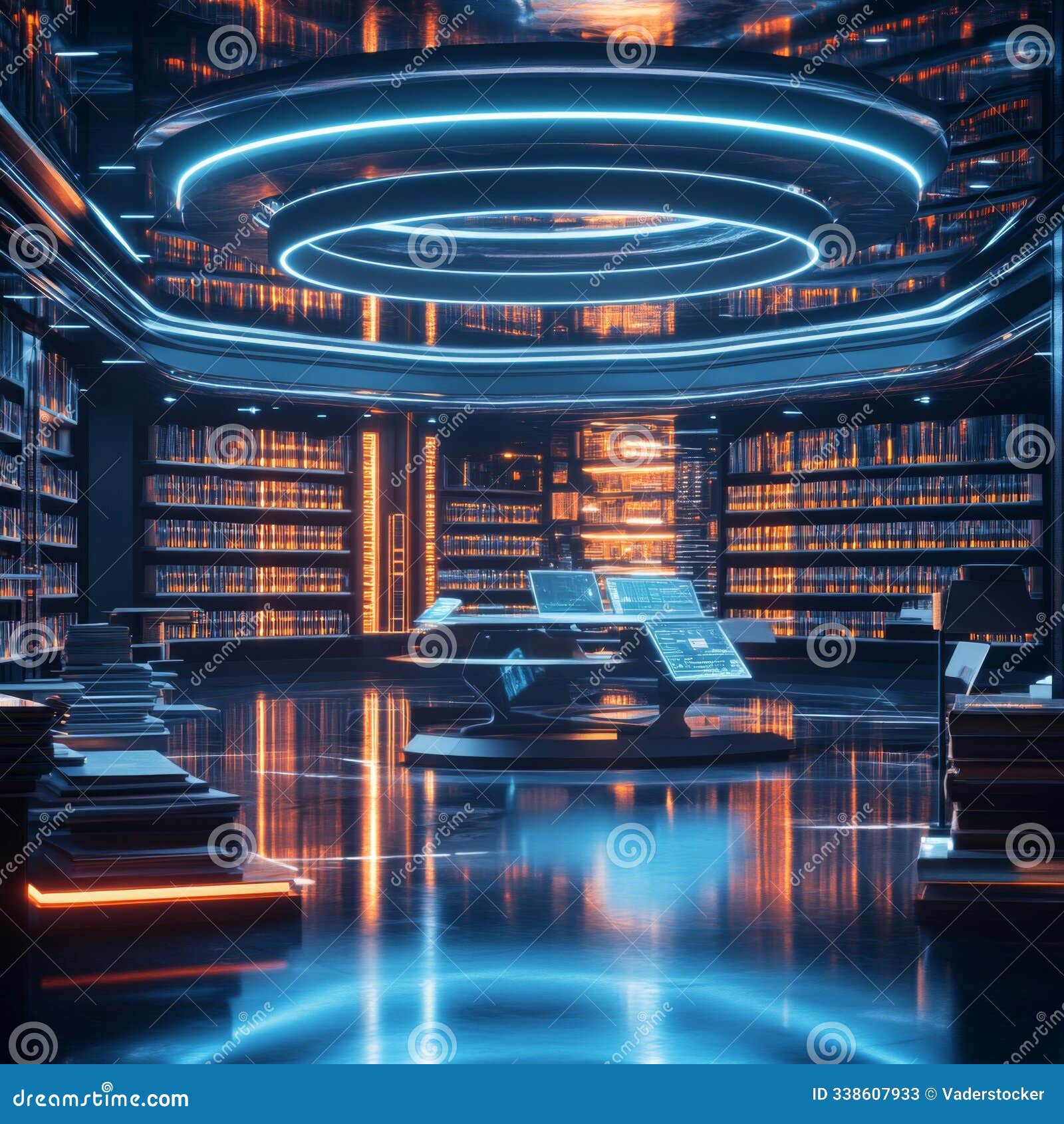 Futuristic Library With Towering Data Center And Glass Exterior Stock ...