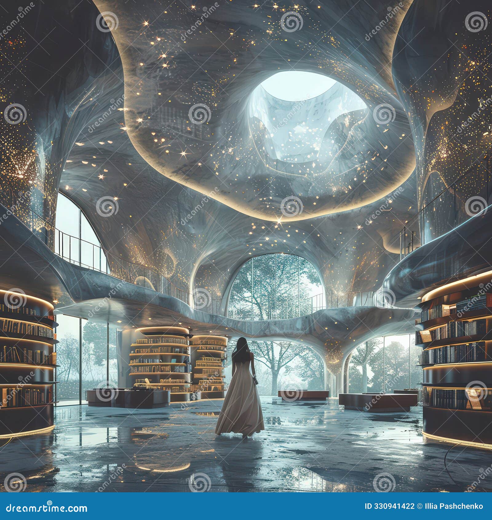 A Futuristic Library Where Books are Both Physical and Holographic ...