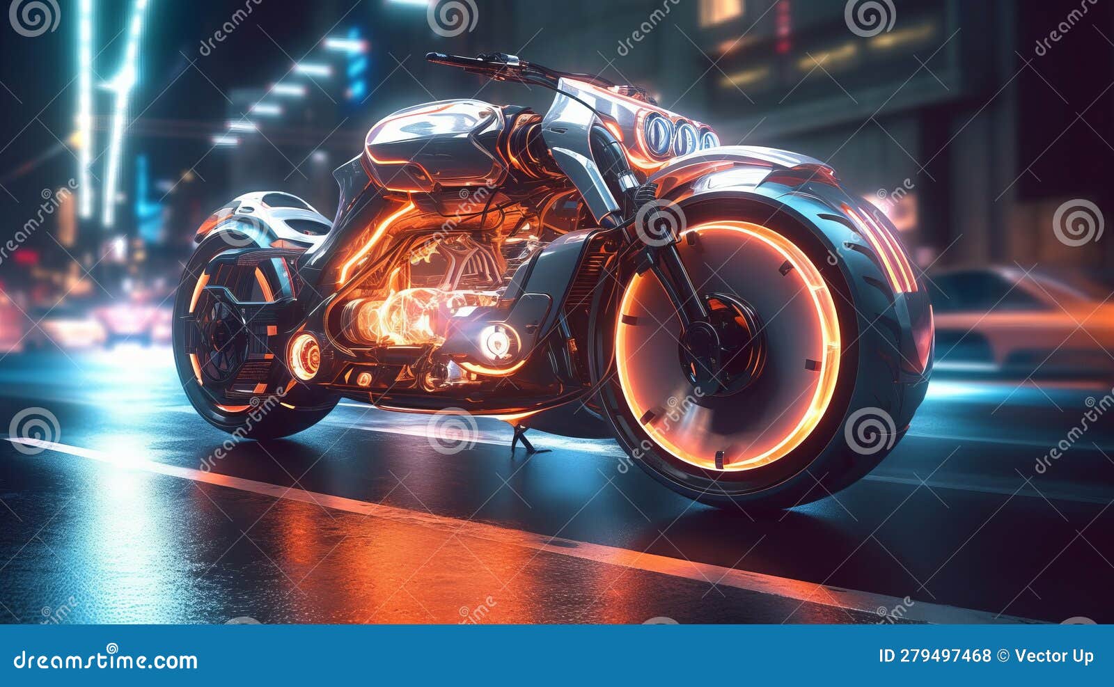Futuristic Light Cycle. Generative AI Stock Illustration - Illustration ...