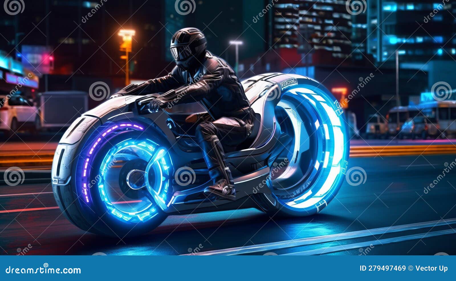 Futuristic Light Cycle. Generative AI Stock Illustration - Illustration ...