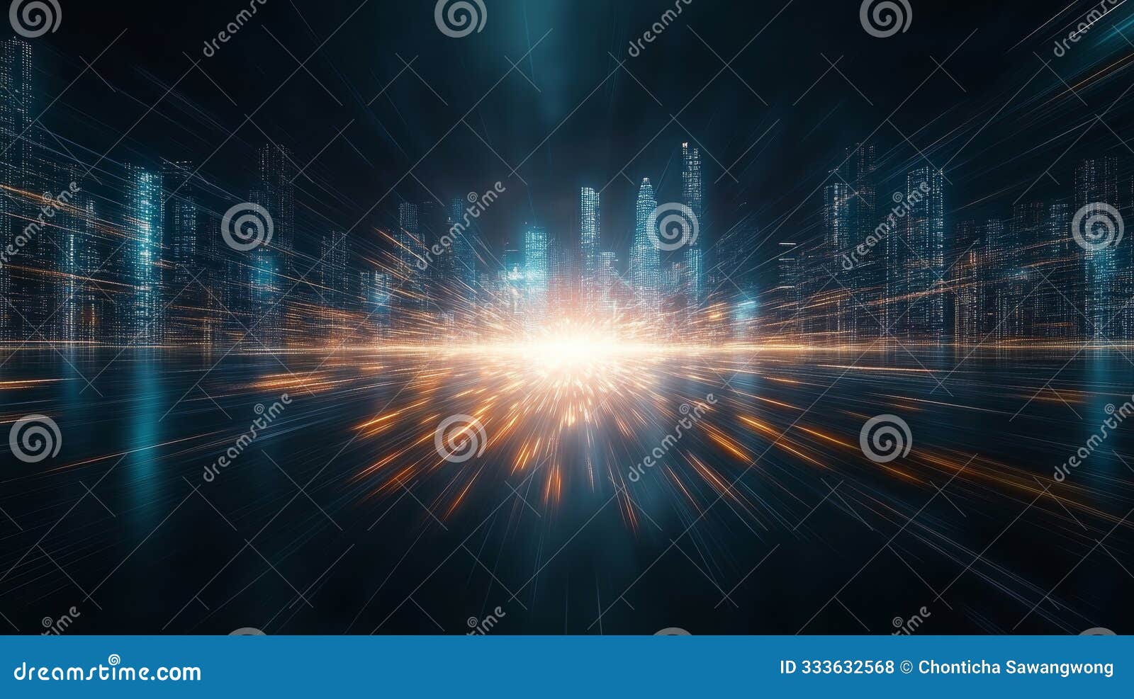 Futuristic Light Trails Converge Towards a Bright Core, Creating a ...