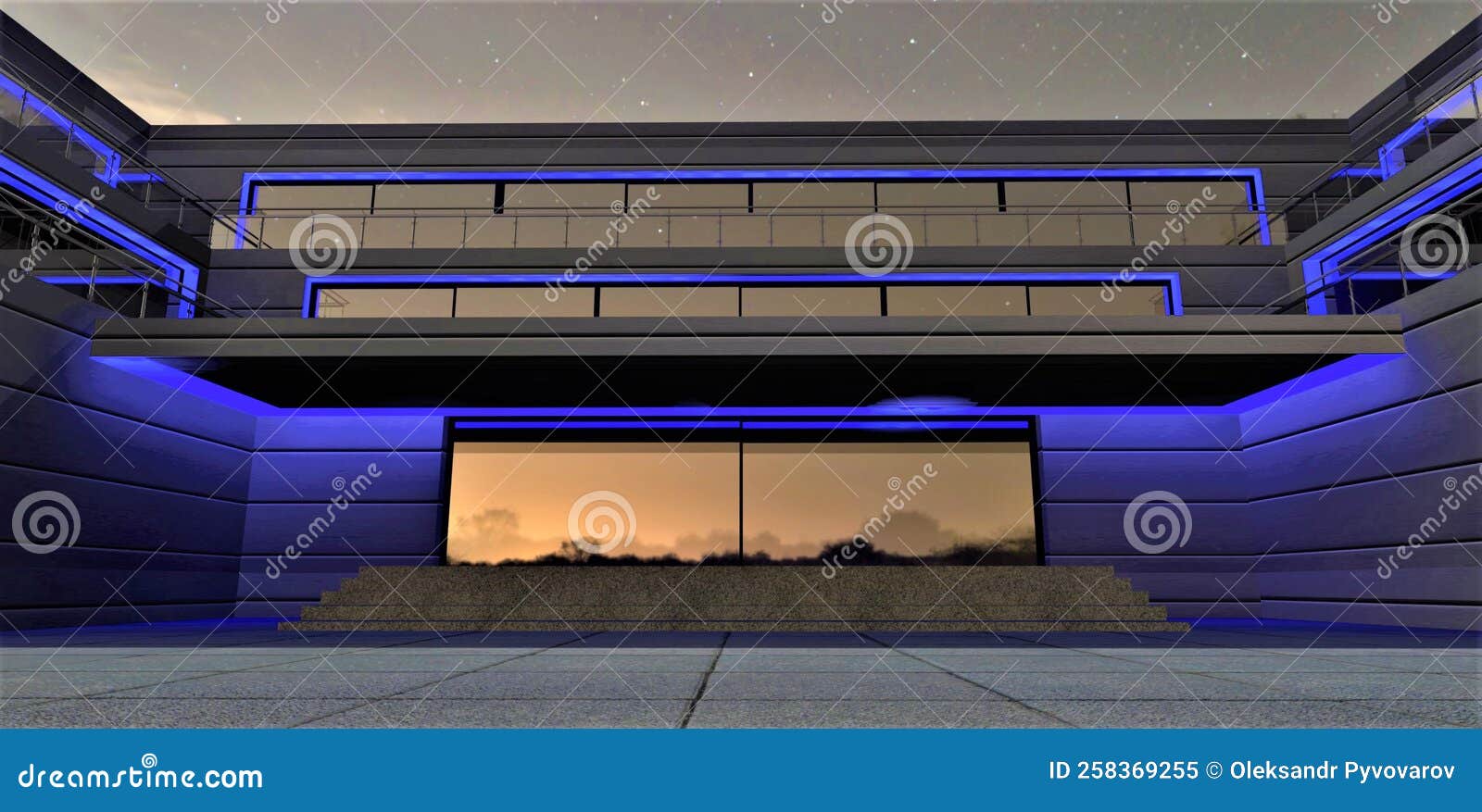 Futuristic Lighting Design in Blue for a Building Built by Humans on ...