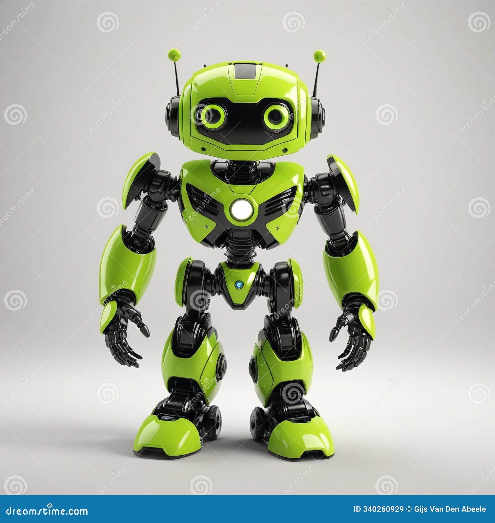 Futuristic Lime Green Robot with Glowing Chest on White Concept of ...
