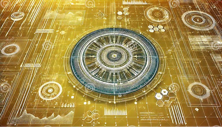 Futuristic Line Art of Holographic Interface with Data Projections, Set ...