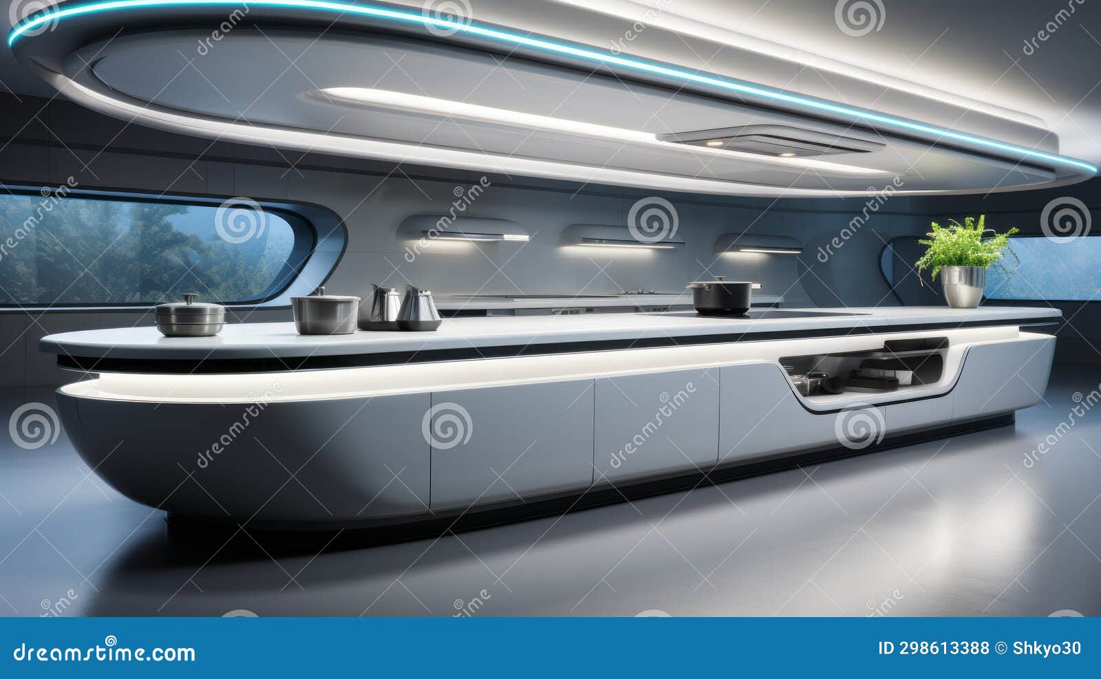 Futuristic Linear Kitchen in Very Refined Style Mainly in Light Grey ...