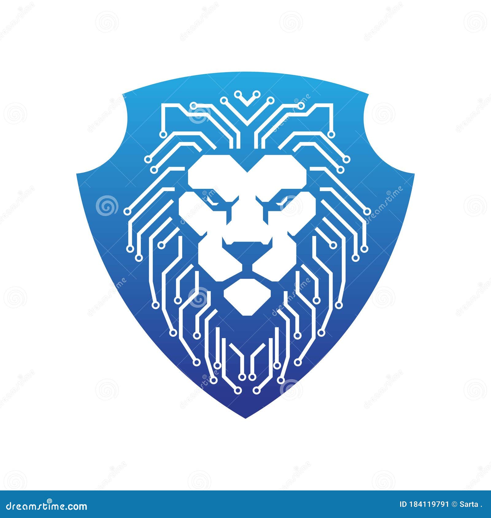 Futuristic Lion Head Tech Shield Logo Illustration Template Stock ...