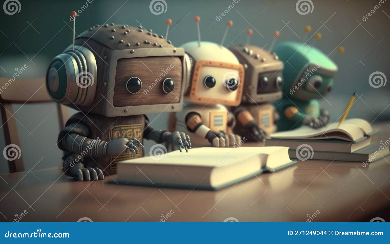 A Futuristic Little Robot Studies in the Classroom, Generative Ai Stock ...
