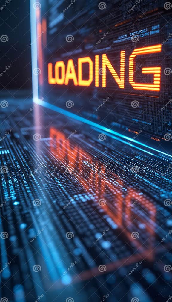 Futuristic Loading Screen with Glowing Text and Digital Patterns Stock ...