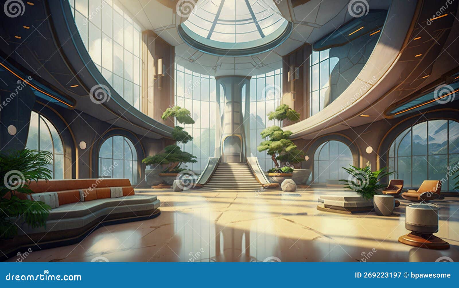 Futuristic Lobby in a Building with Large Windows, Generative AI Stock ...