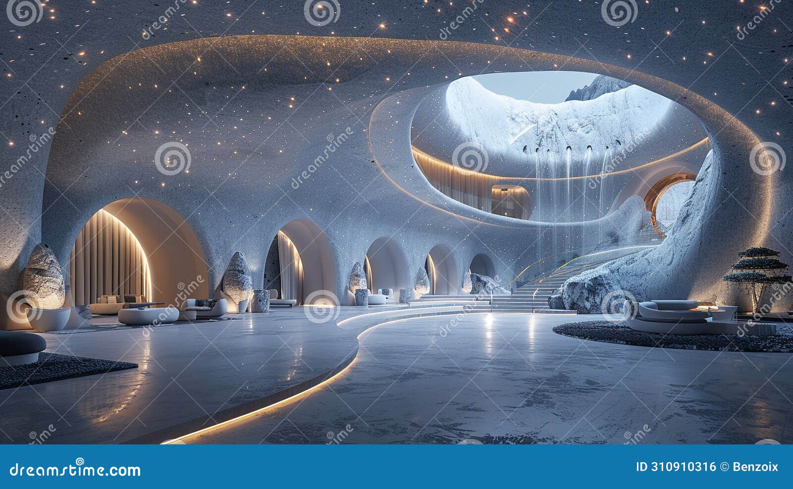 Futuristic Lobby with Interactive Installations and High-tech Features ...