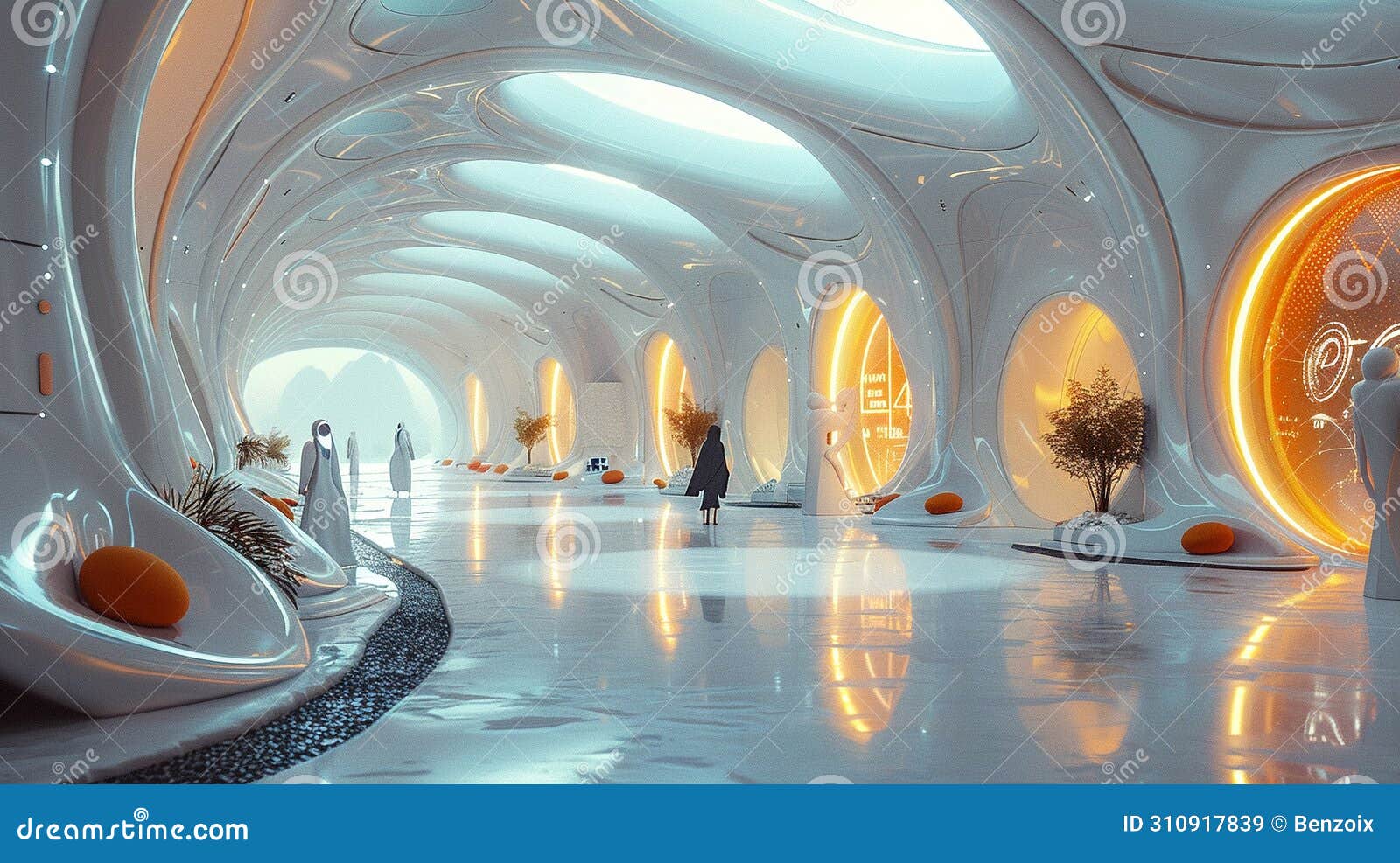 Futuristic Lobby with Interactive Installations and High-tech Features ...