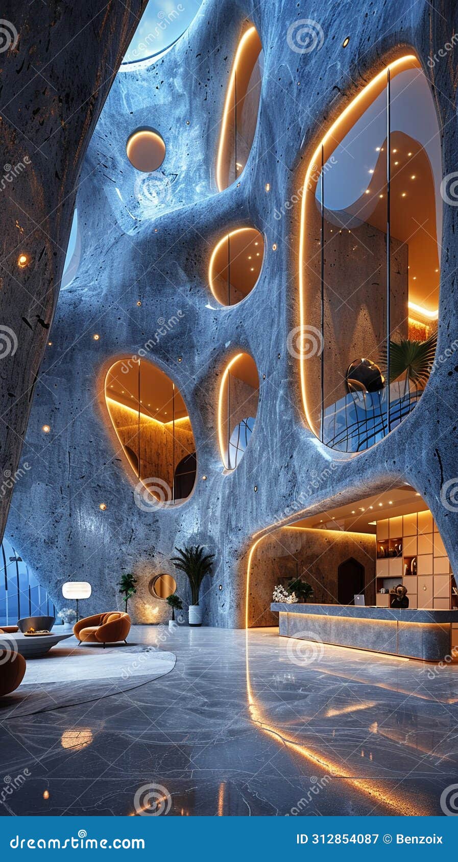 Futuristic Lobby with Interactive Installations and High-tech Features ...