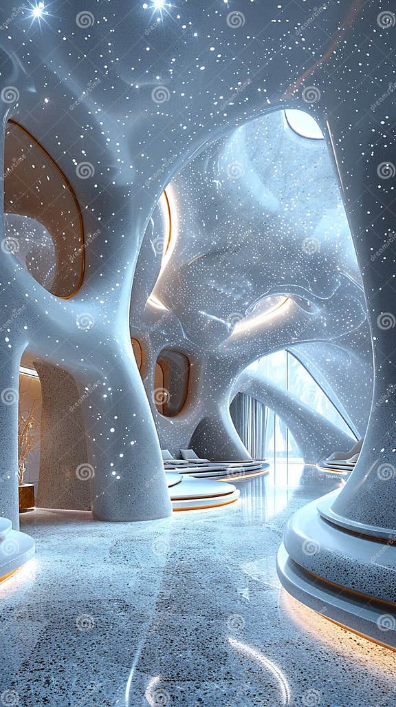 Futuristic Lobby with Interactive Installations and High-tech Features3D Render Stock ...