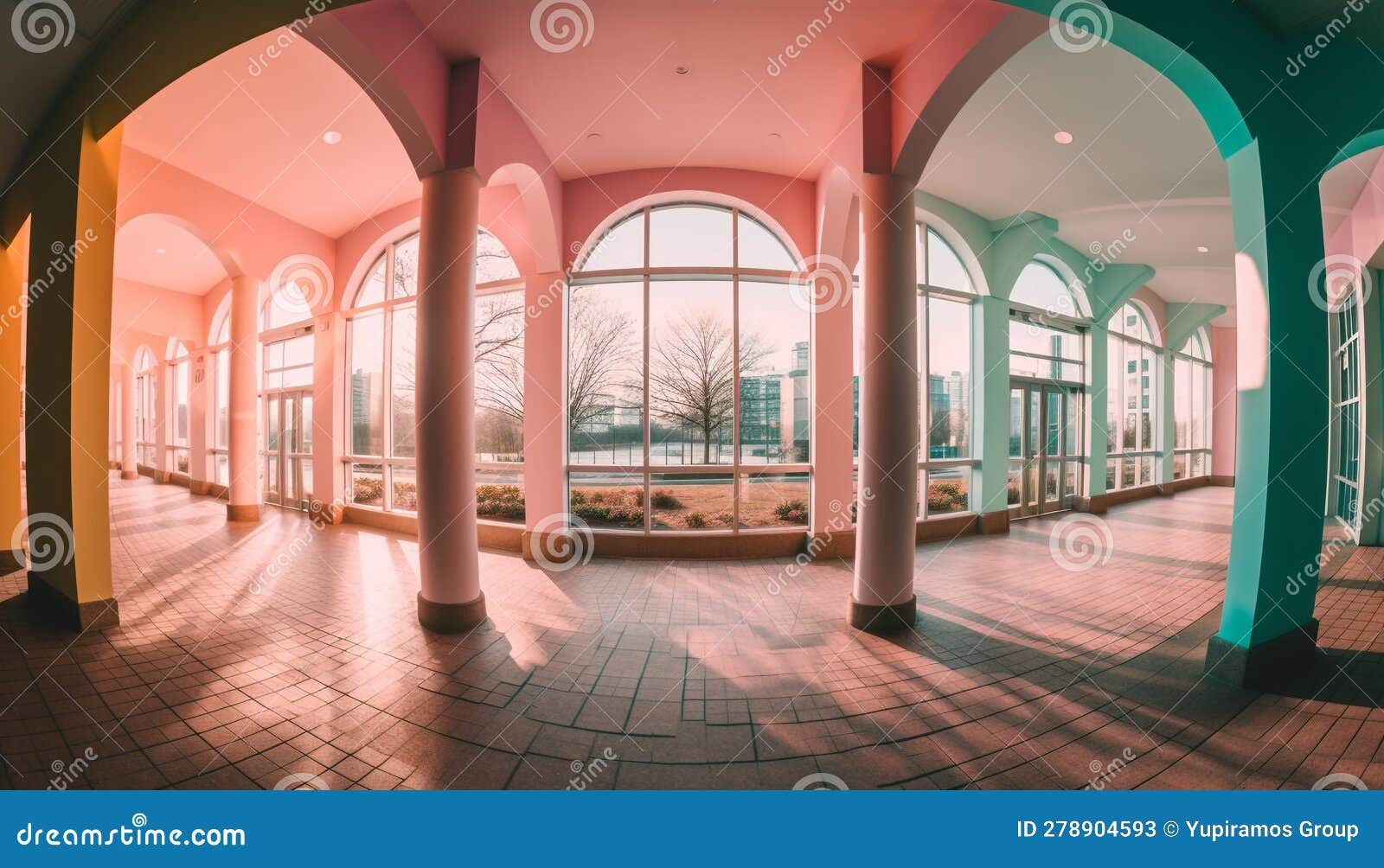 The Futuristic Lobby Modern Design Features Steel Arches and Glass ...