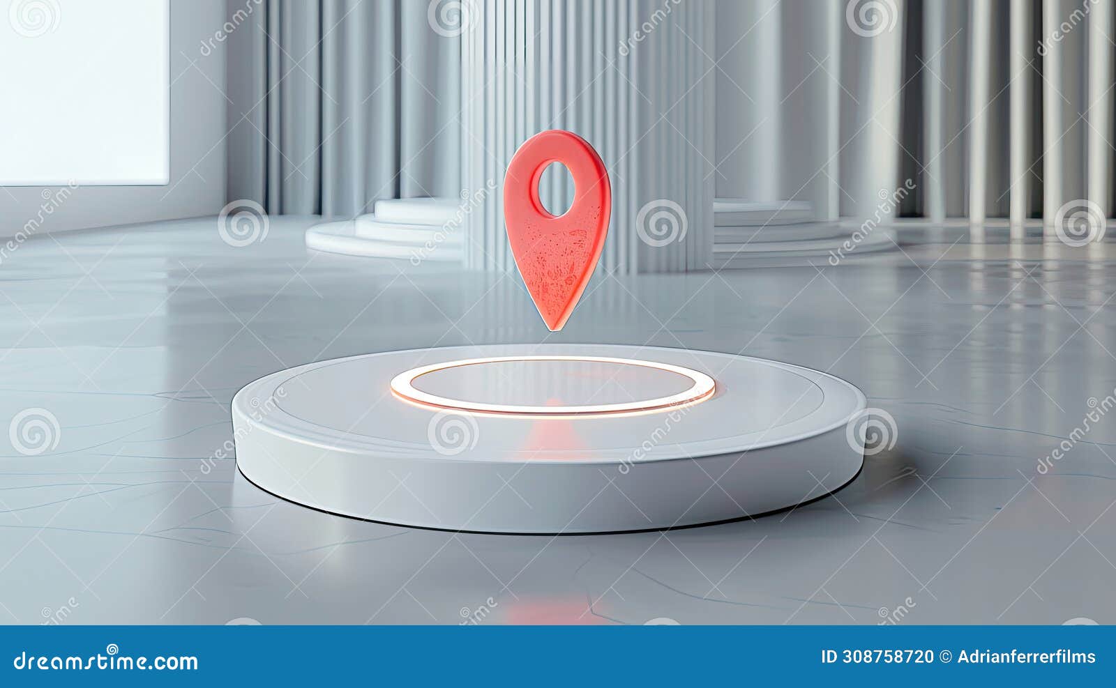 Futuristic Location Icon Hovering Over a Lit Pedestal. Stock ...