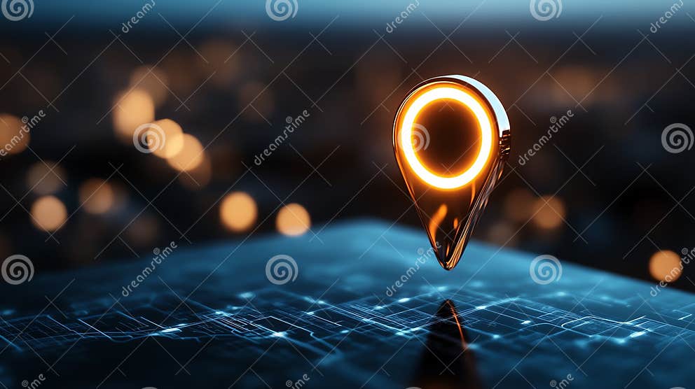 Futuristic Location Marker on a Digital Map with Glowing Elements Stock ...