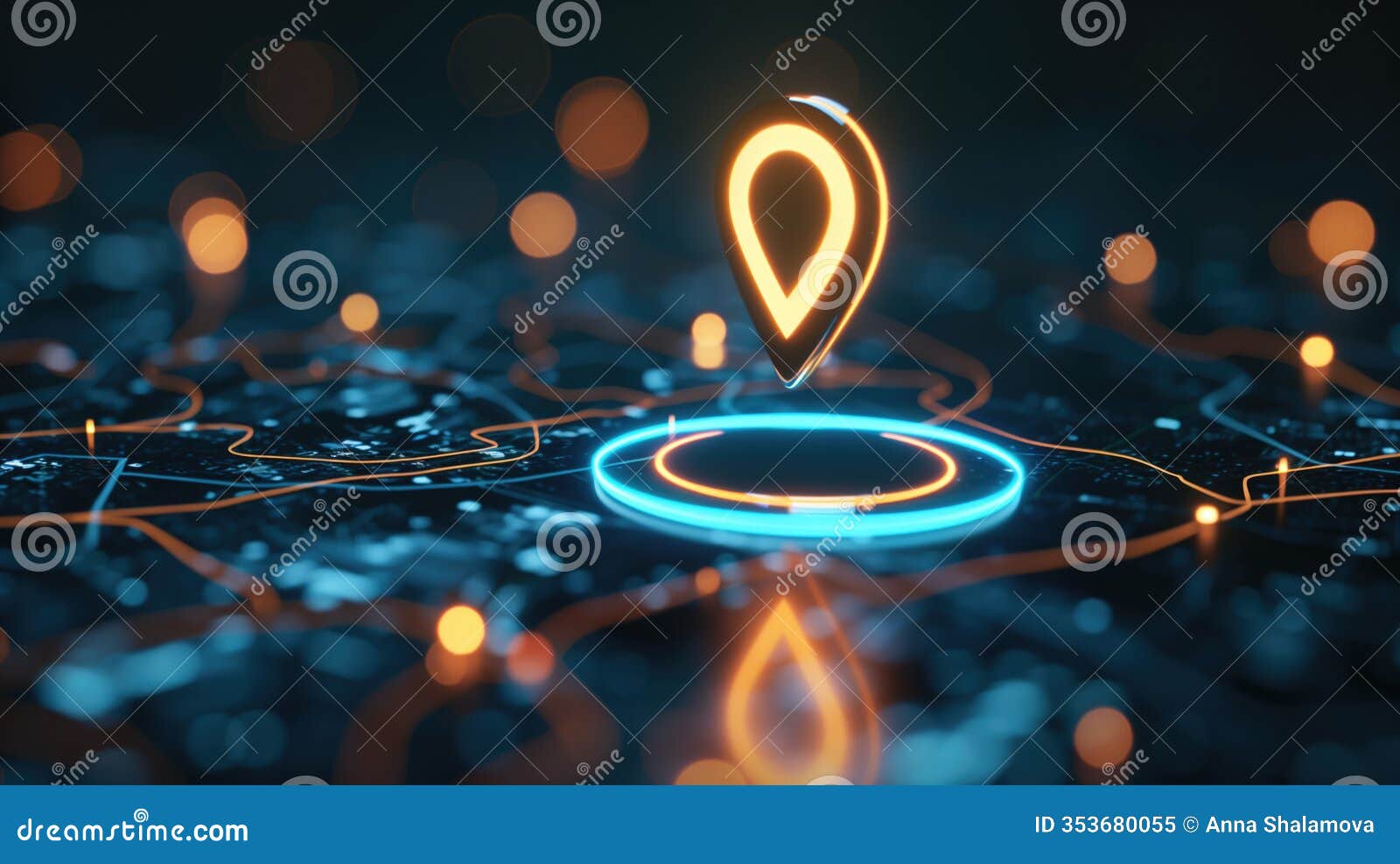 Futuristic Location Pin on Digital Map with Neon Lights Stock Image ...
