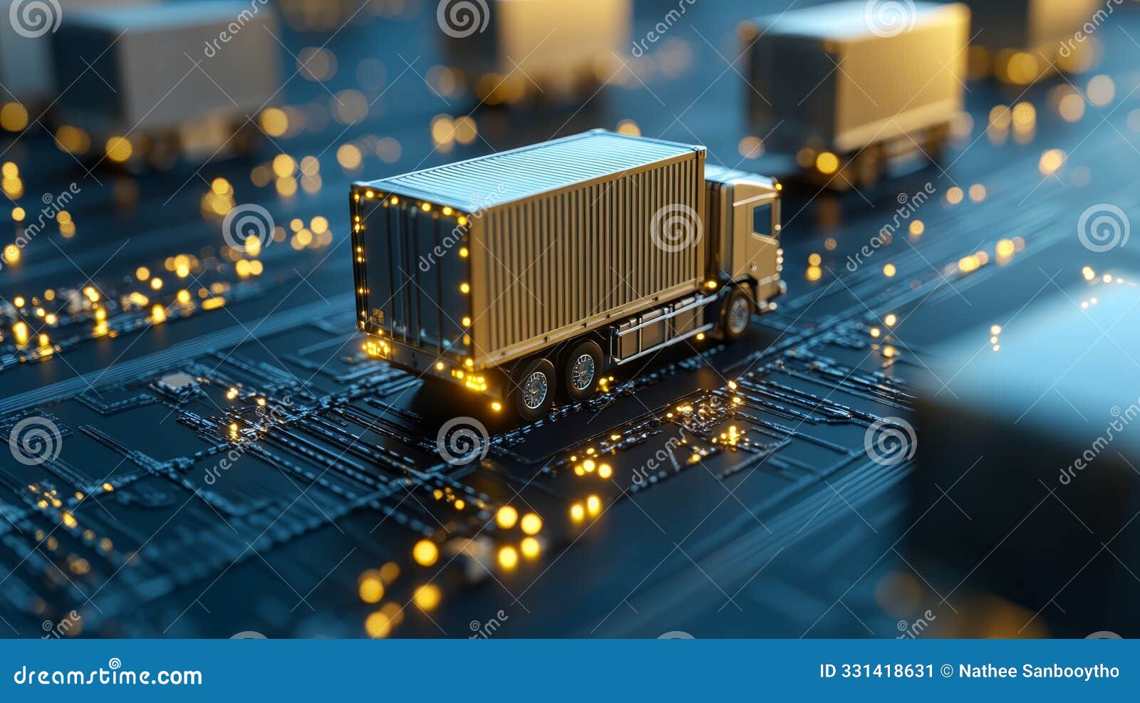 Futuristic Logistics Concept with Digital Trucks Stock Illustration ...