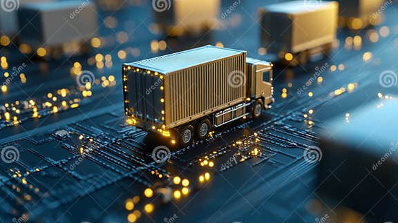 Futuristic Logistics Concept with Digital Trucks Stock Illustration ...