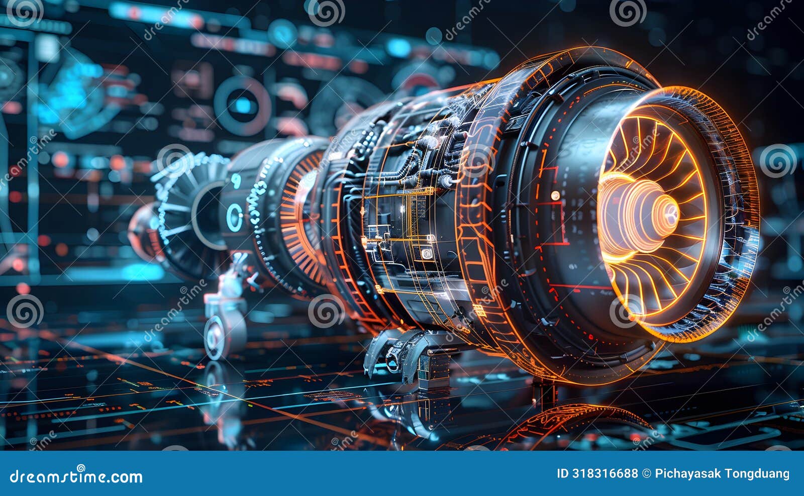 A Futuristic Looking Jet Engine with a Glowing Orange Tip Generated by ...