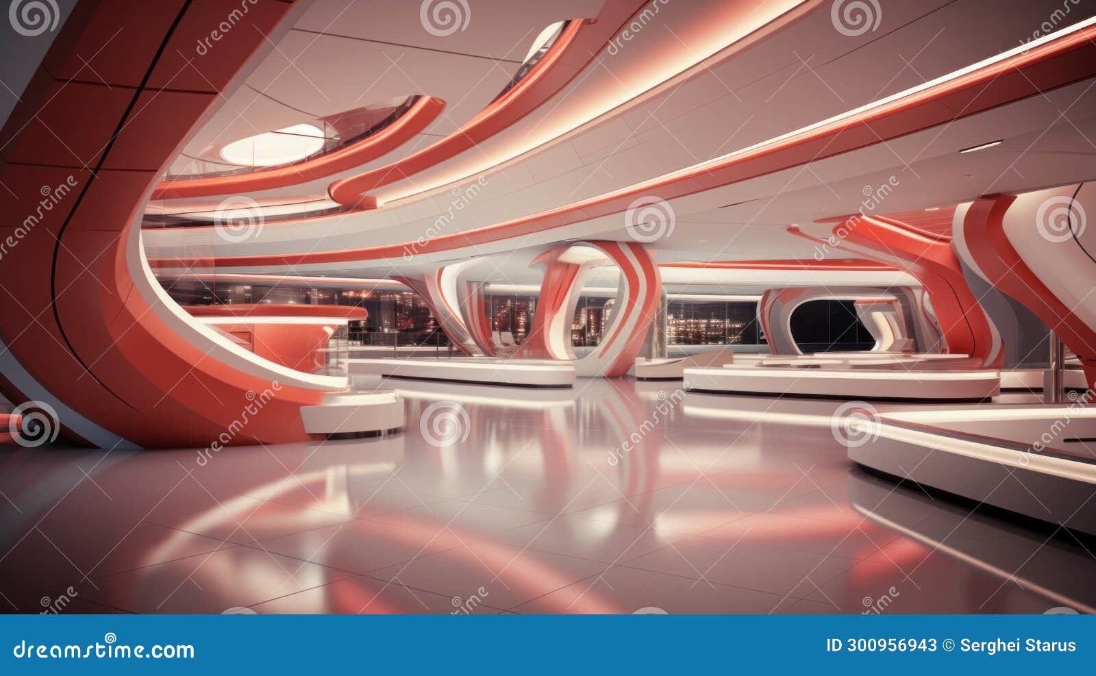 A Futuristic Looking Room With Curved Walls And A Large Screen, AI ...