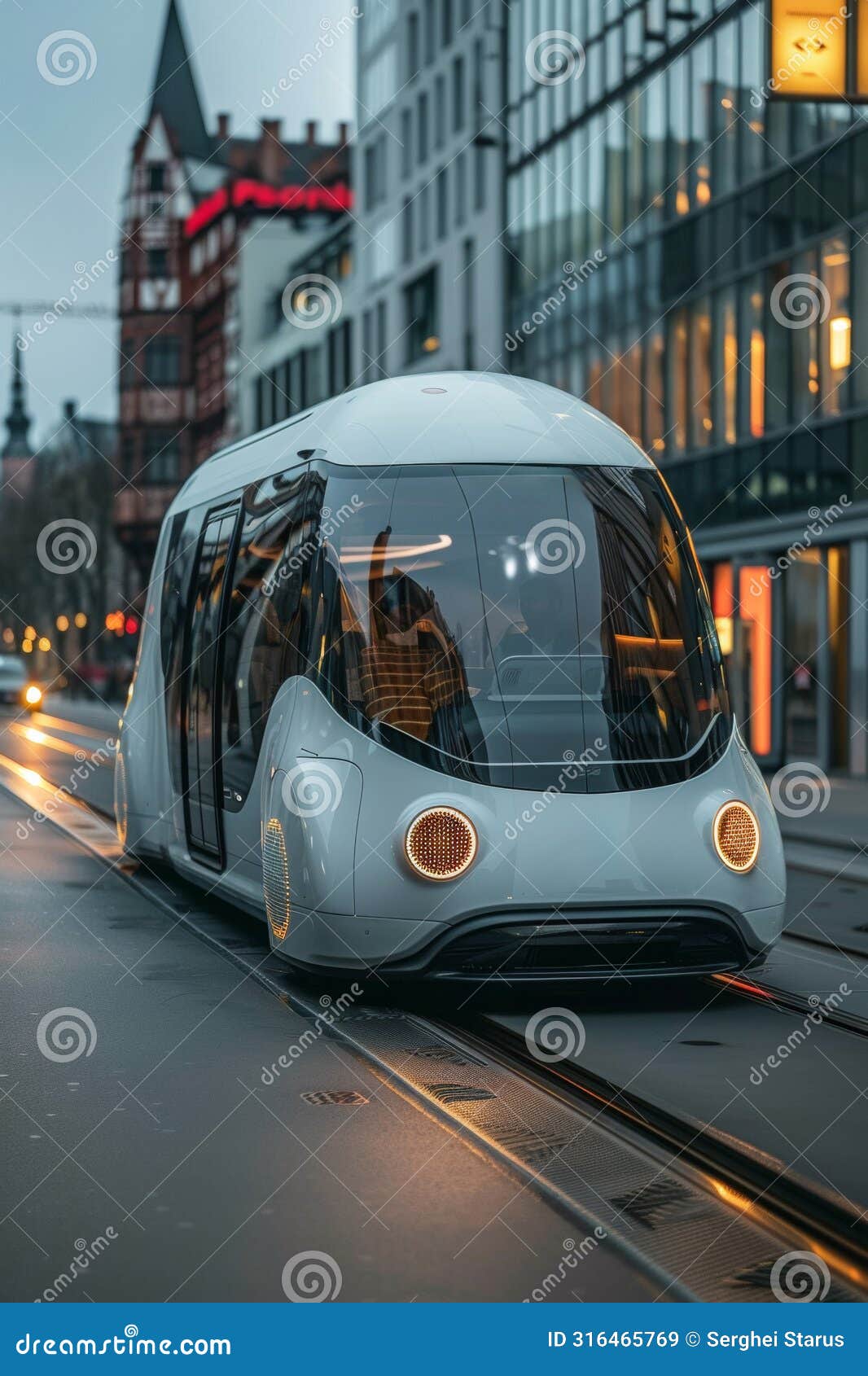 A Futuristic Looking Train on a City Street at Night, AI Stock Image ...