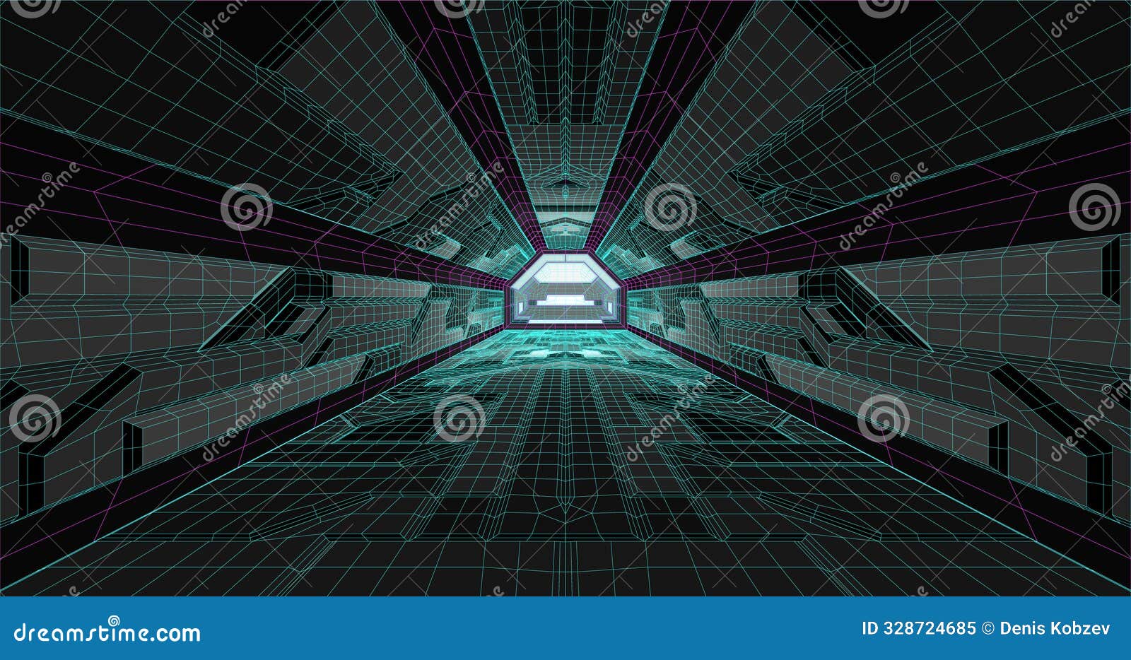 Futuristic Low Poly Sci-fi Laboratory or Spaceship Corridor with Neon ...