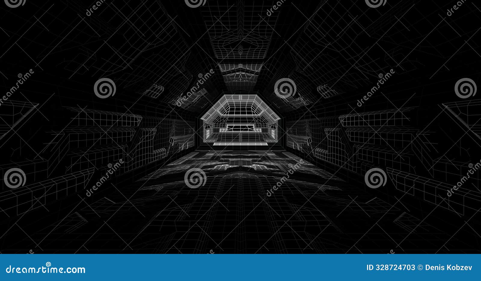 Futuristic Low Poly Sci-fi Laboratory or Spaceship Corridor with Neon ...