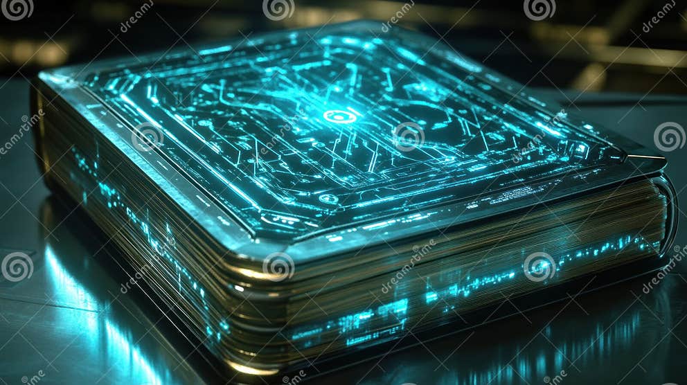 Futuristic Luminous Book, Digital Codex of the Future Stock ...