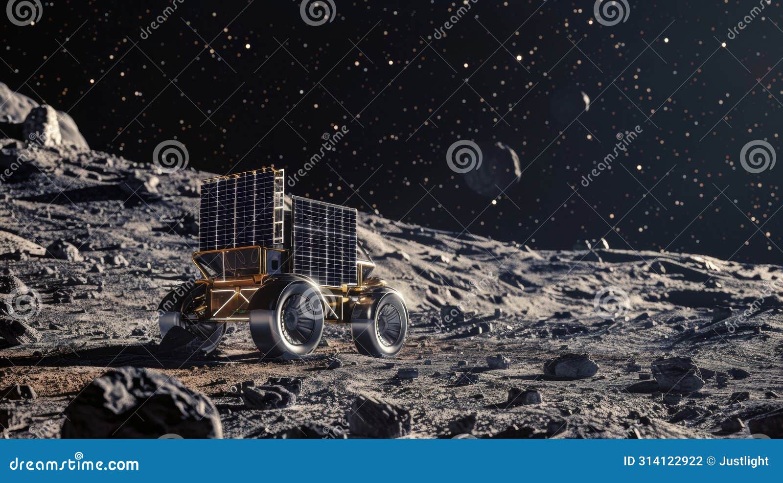 A Futuristic Lunar Rover Equipped with Compact Solar Panels Traversing ...