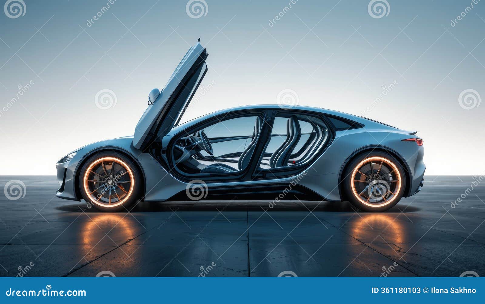 Futuristic Luxury Car with Open Doors in Neon Lights Stock Image ...